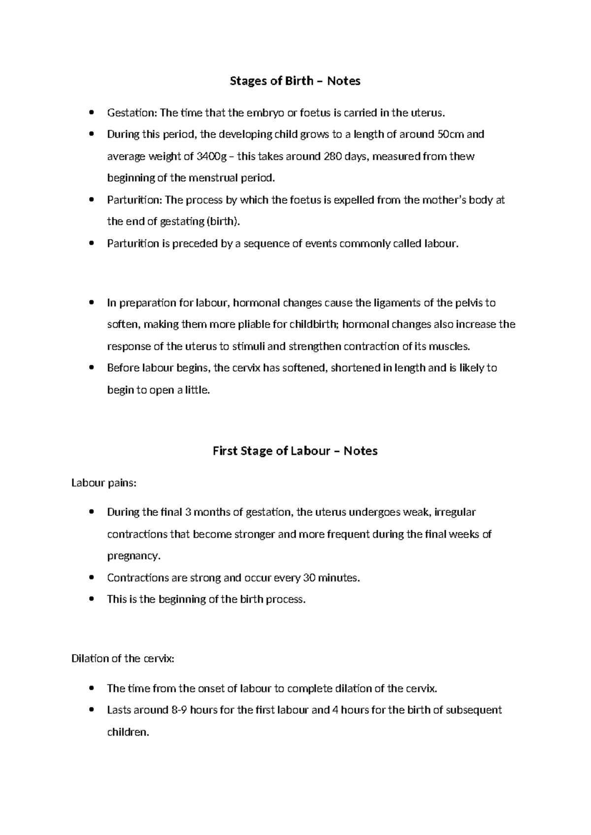Stages of Birth: Detailed Notes on Gestation and Labour - Studocu
