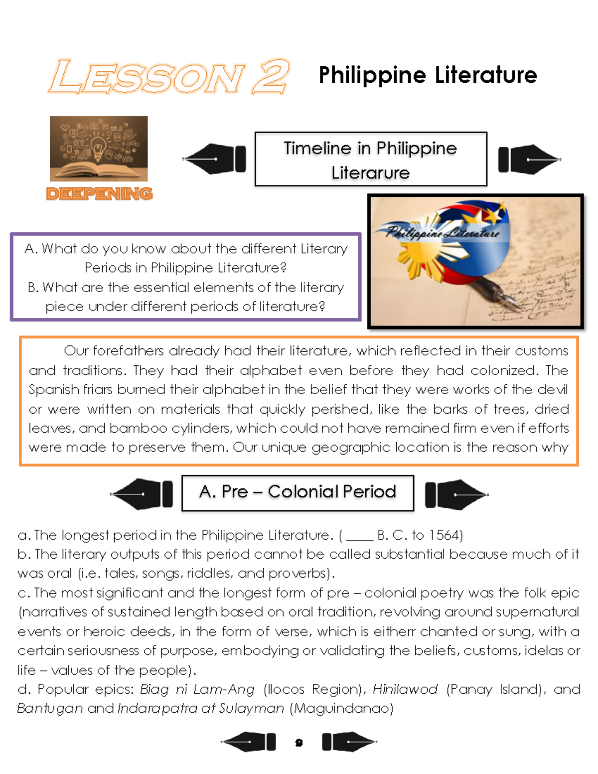 Lesson 02 - Timeline of Philippine Literature Overview and Analysis ...