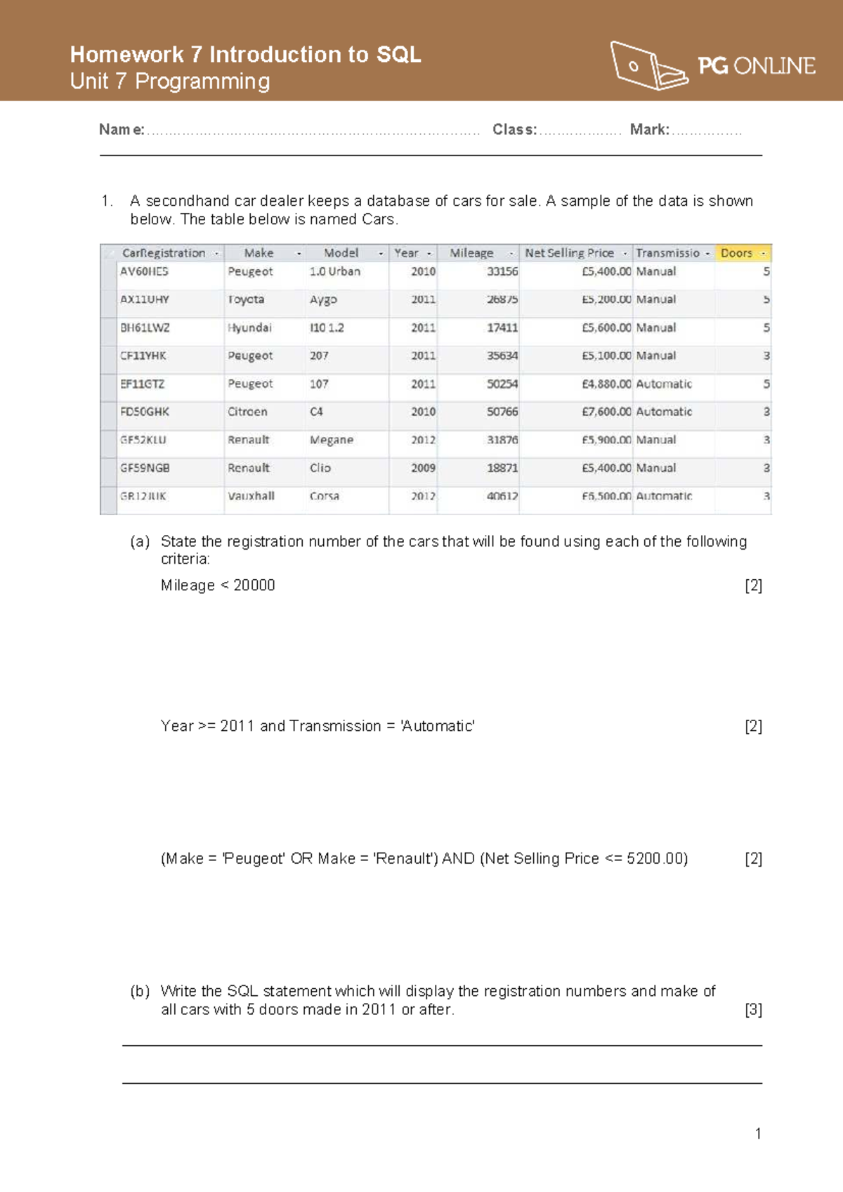 Homework 7: SQL Queries & Database Management (Unit 7) - Studocu