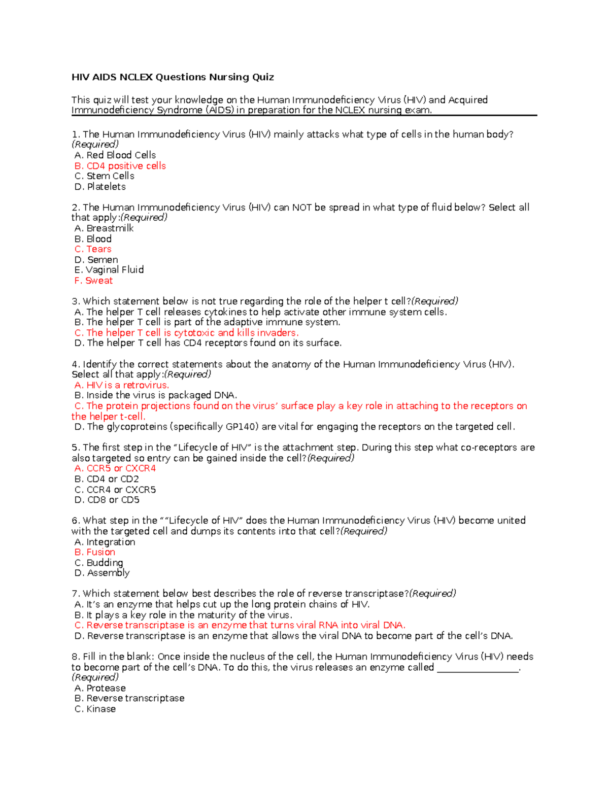 HIV/AIDS NCLEX Prep: Key Quiz Questions for Nursing Students - Studocu