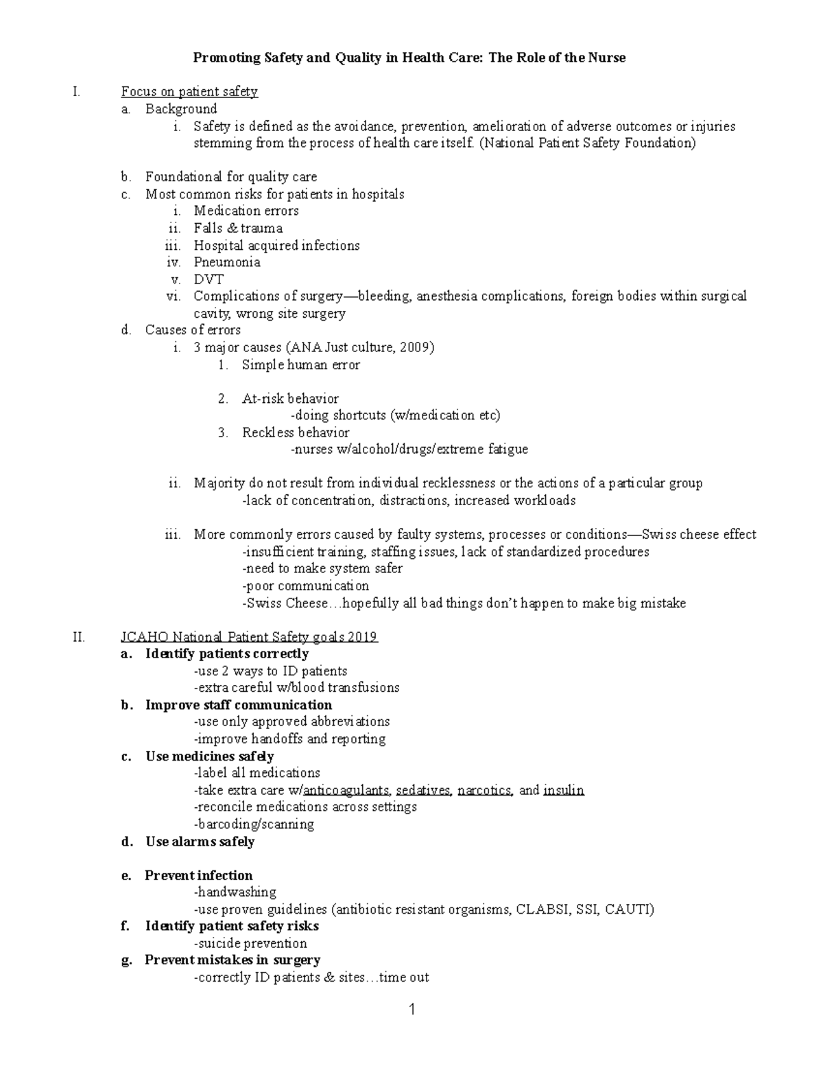 Safety and quality handout - Promoting Safety and Quality in Health ...