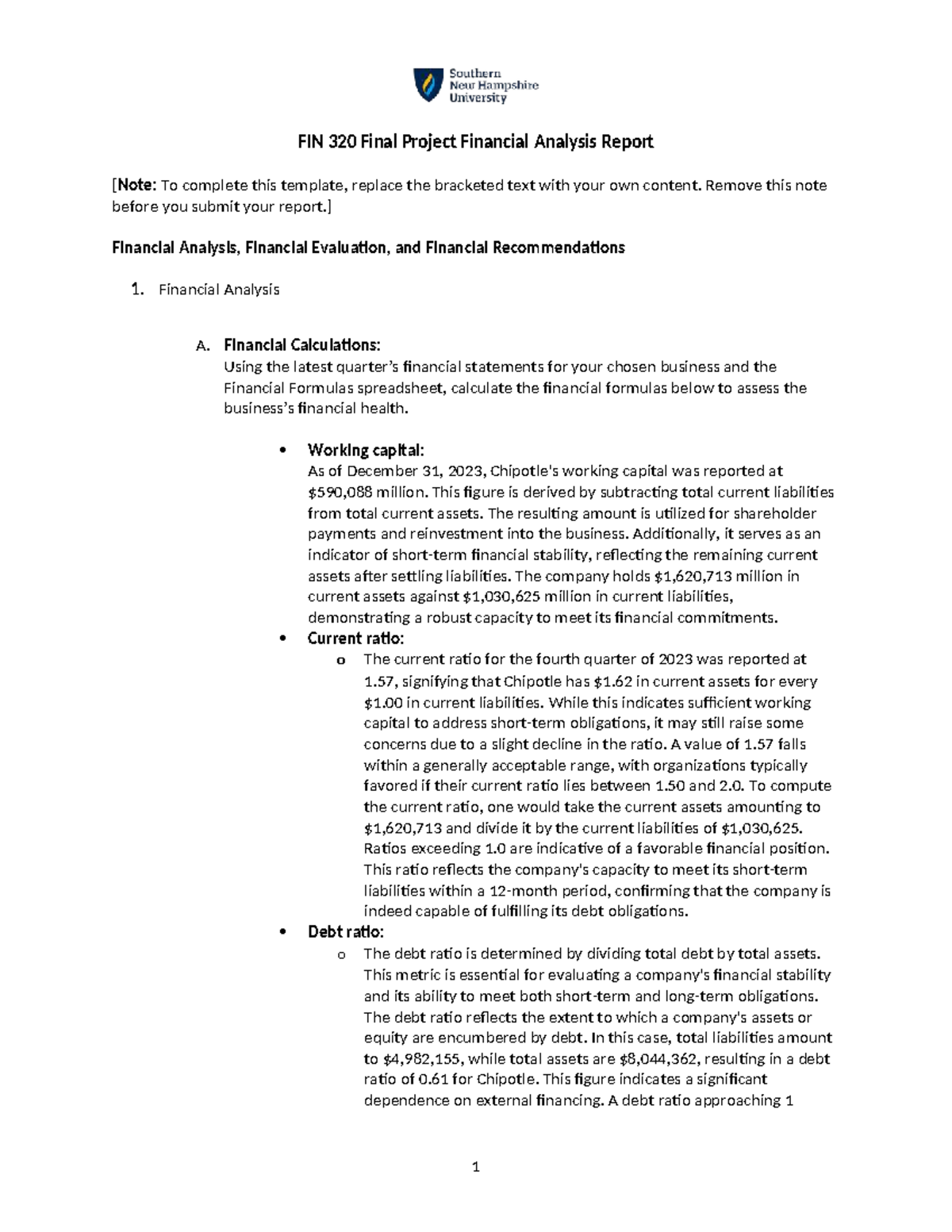FIN 320 Final Project: In-Depth Financial Analysis and Evaluation ...