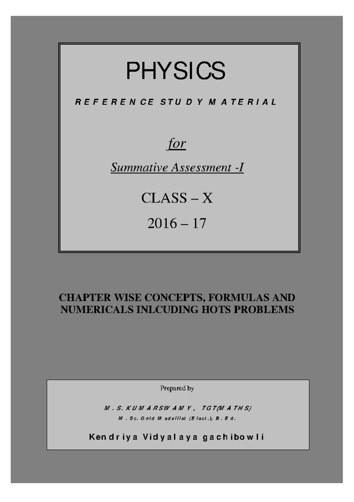 Class X Physics Reference Study Material for Summative Assessment ...