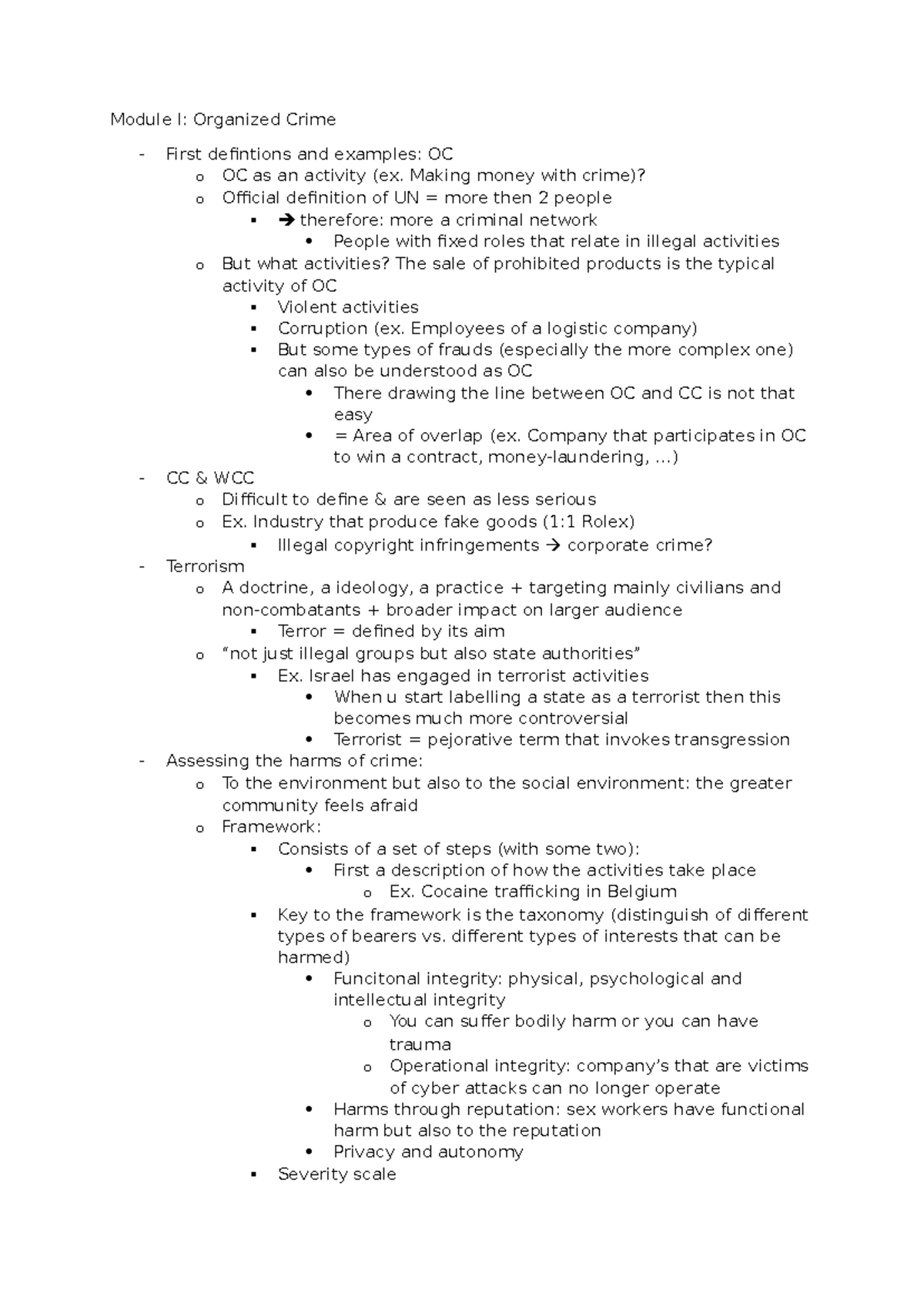Module I: Organized Crime - Definitions, Activities, and Impacts - Studocu