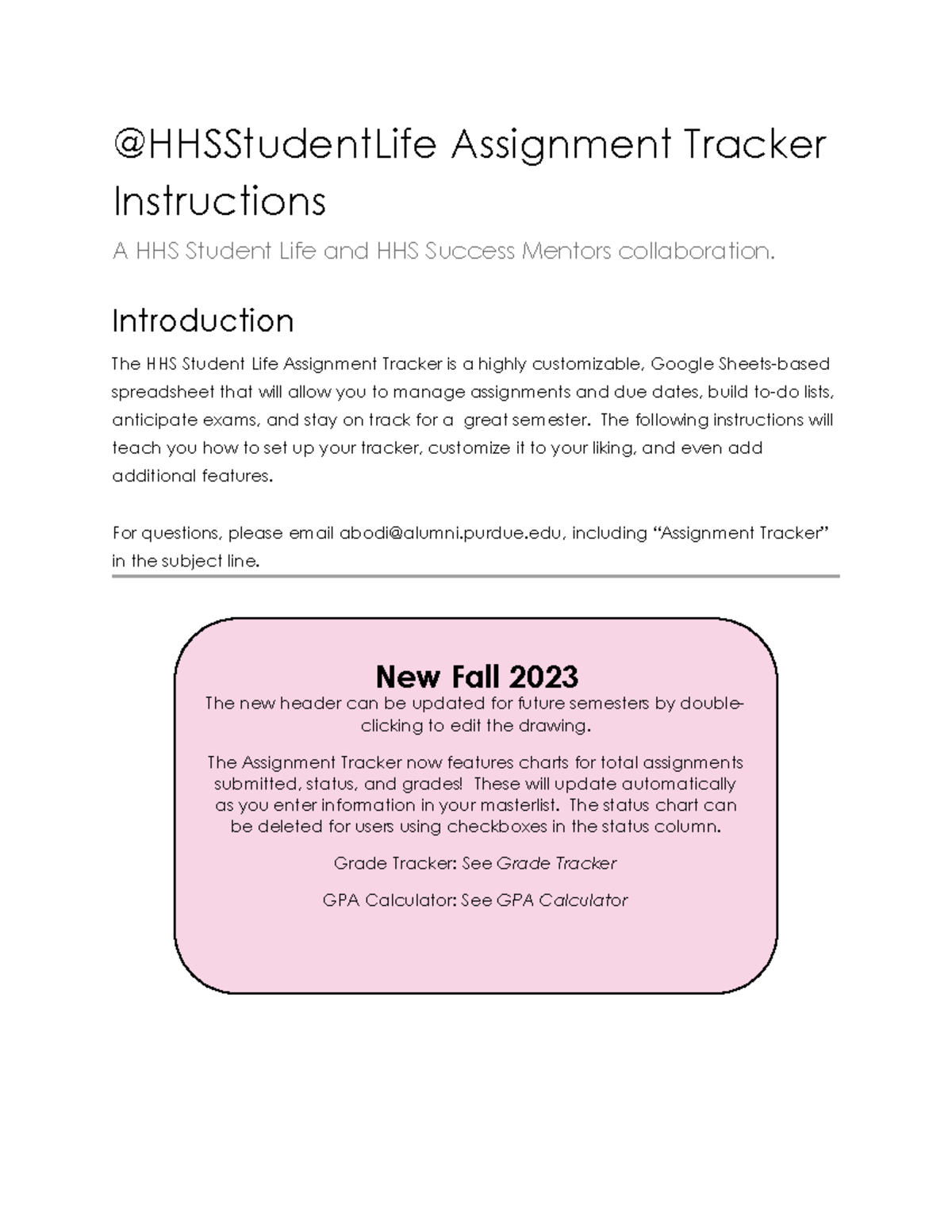@HHSStudent Life Assignment Tracker Setup Guide for Fall 2023 - Studocu