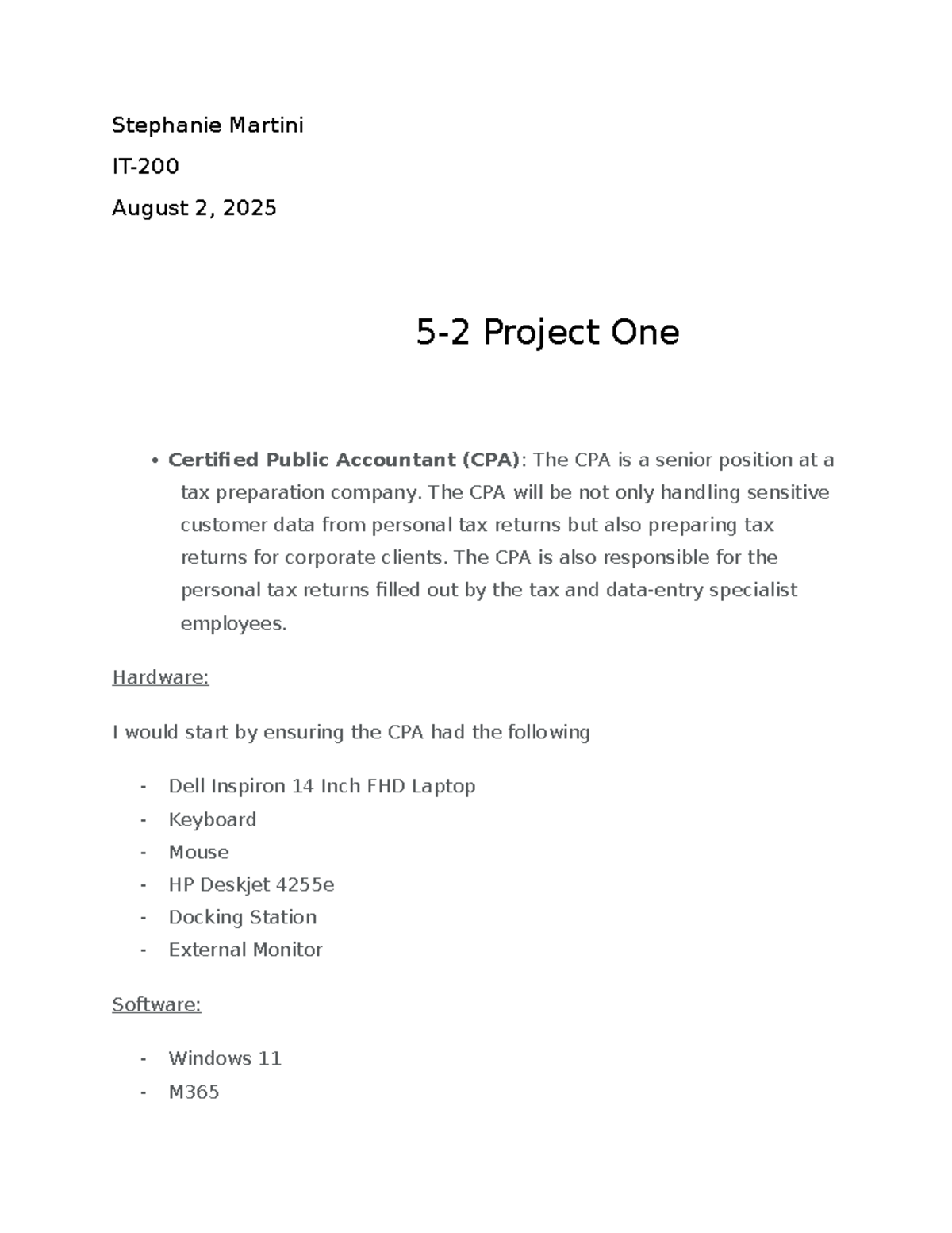 5-2 Project One: CPA & Data Entry Specialist Tech Setup Guide - Studocu