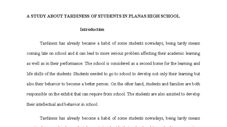 Study on Student Tardiness at Planas High School: Causes & Effects ...