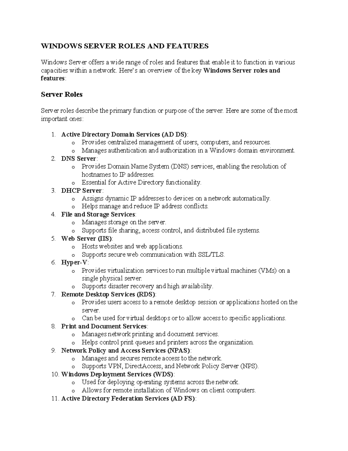 Windows Server Roles & Features: Chapter 1 Overview and Details - Studocu