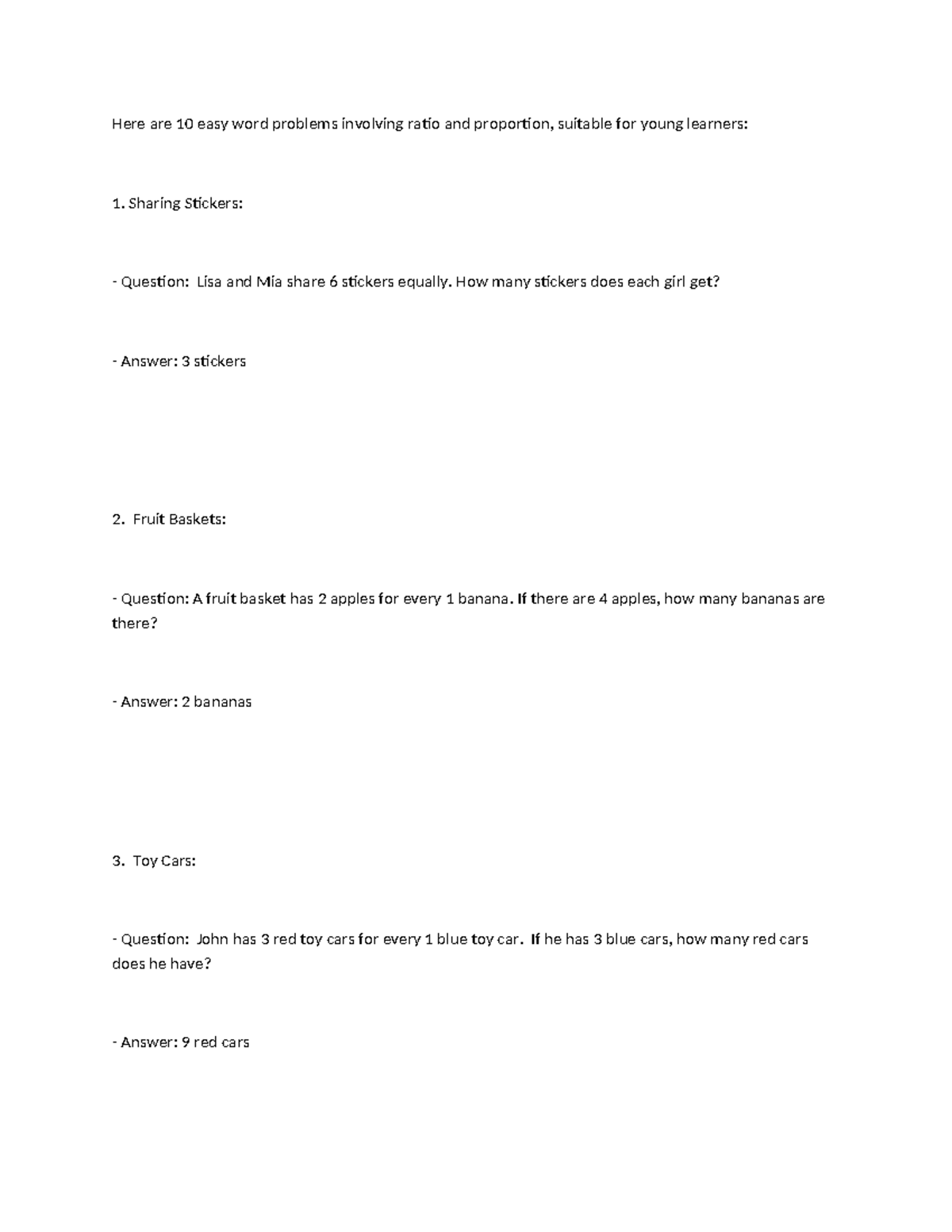 MATH Review: 10 Easy Ratio & Proportion Problems for Young Learners ...