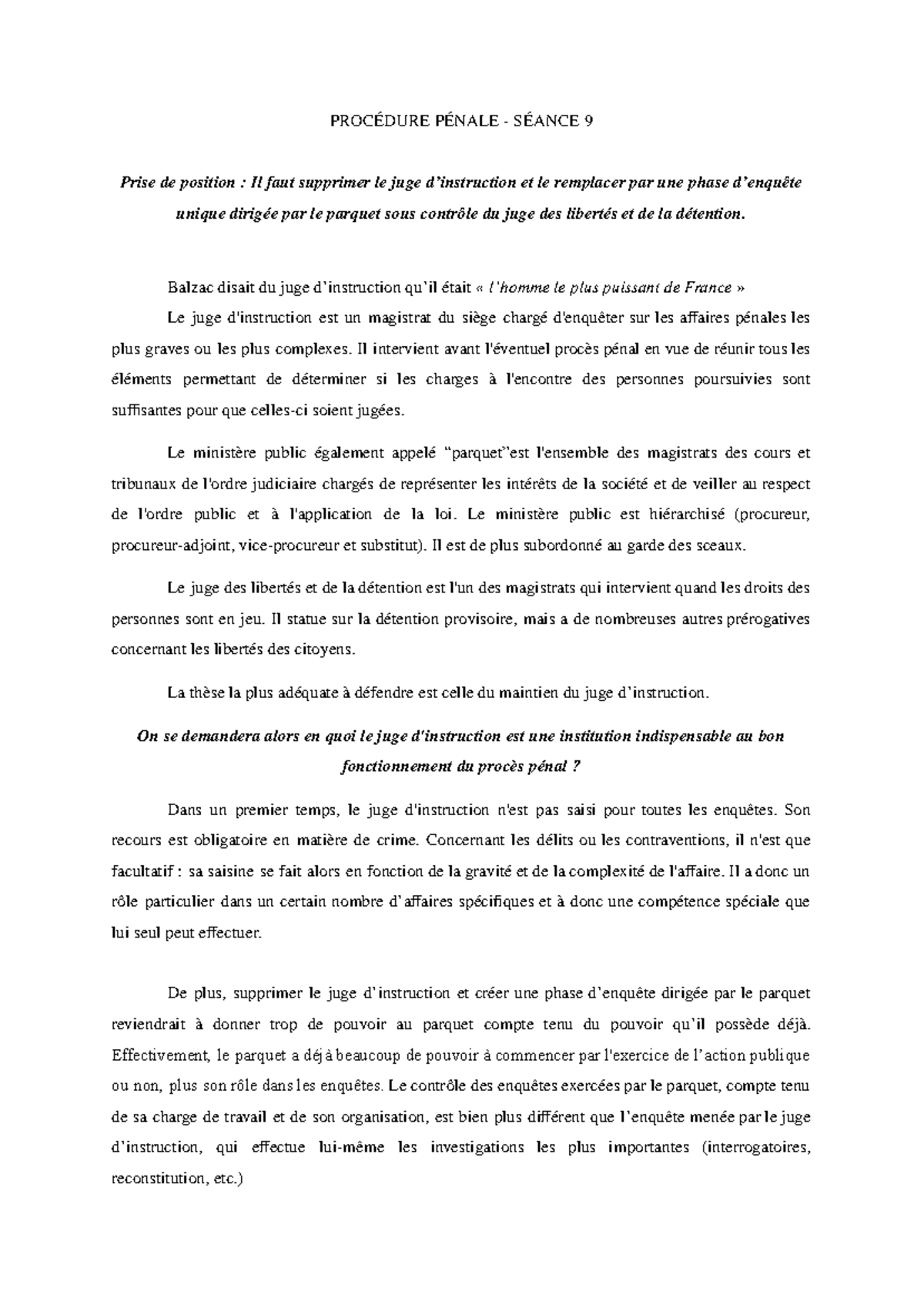 Procédure Pénale - Analyse et Réflexions - Séance 9 - Studocu