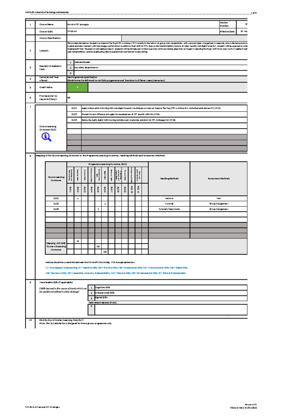 CTF Strategies Module Descriptor VE1 - Asia Pacific University - Studocu