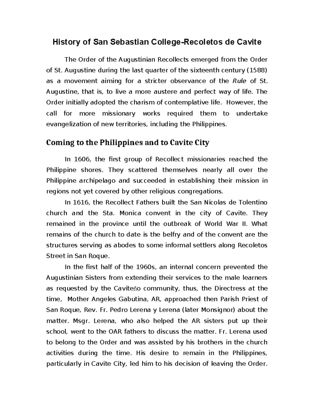 History of San Sebastian College-Recoletos de Cavite (SSC-RdC) 2019 ...