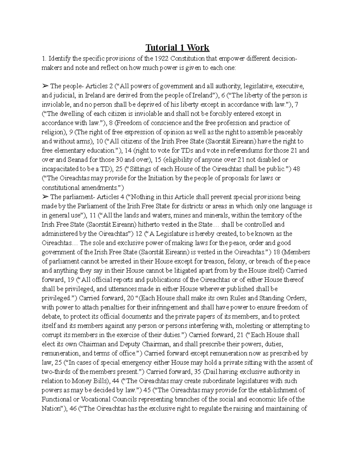 LW1162 Tutorial Work - Tutorial 1 Work Identify the specific provisions ...