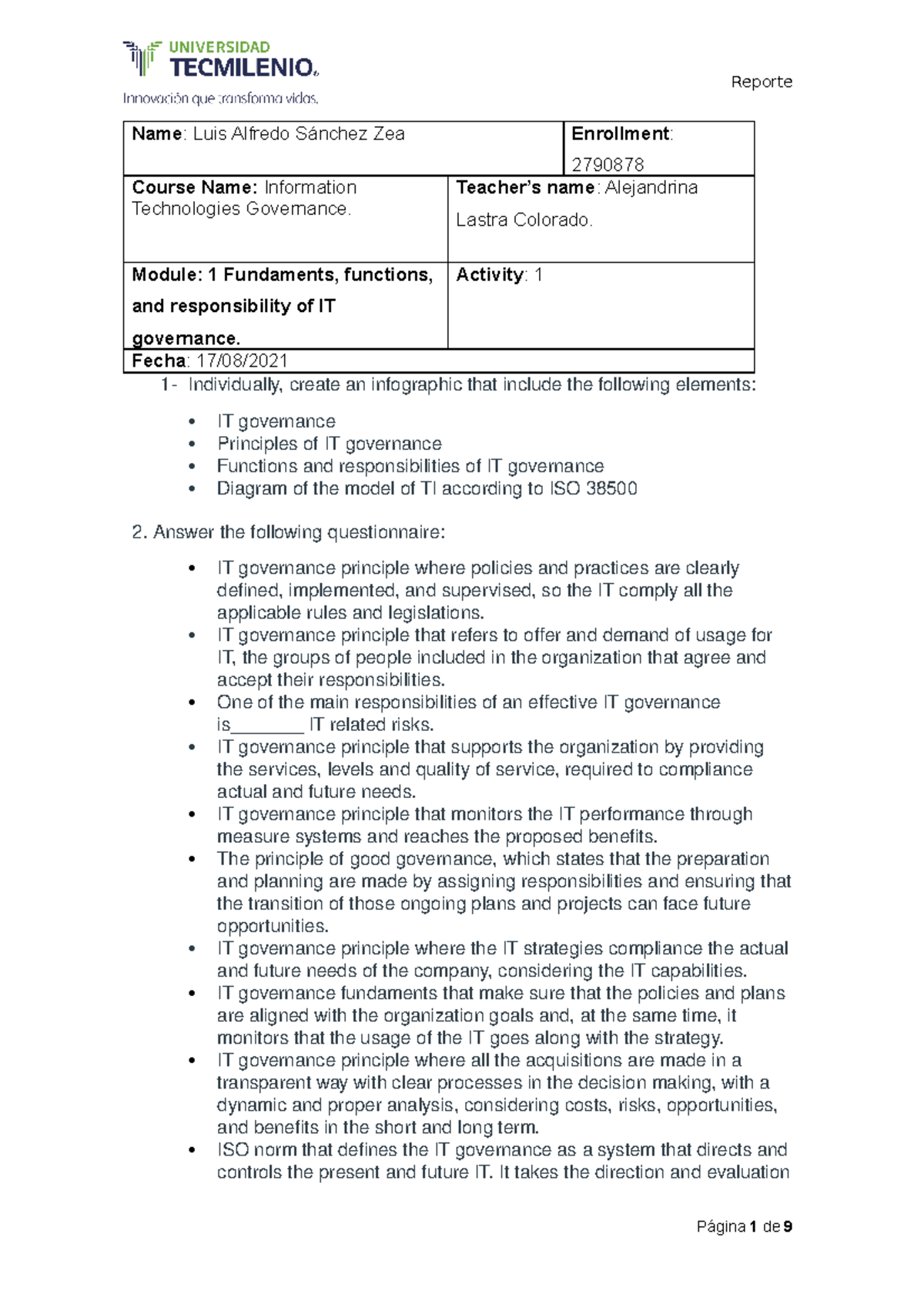 Fundamentals of IT Governance (ITG 101): Principles and Responsibilities - Studocu