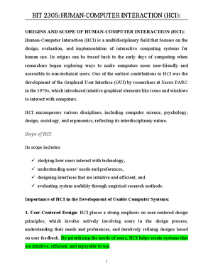 HCI Notes - Introdn to HCI + UI Design + Interaction - HBT 2402: HUMAN ...