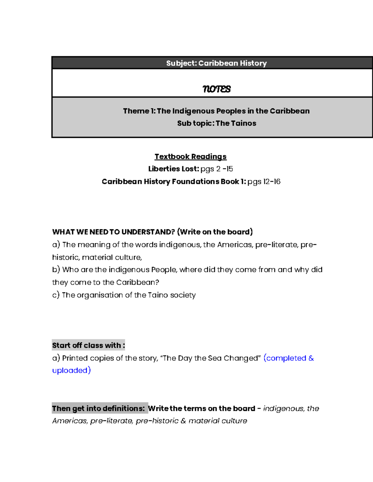 Caribbean History NOTES: Indigenous Peoples & Tainos Overview - Studocu