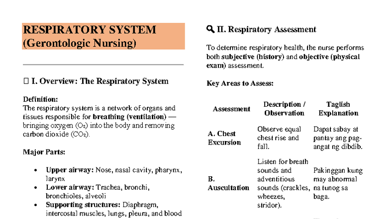 Geron-12-21: Respiratory System Overview and Nursing Implications - Studocu