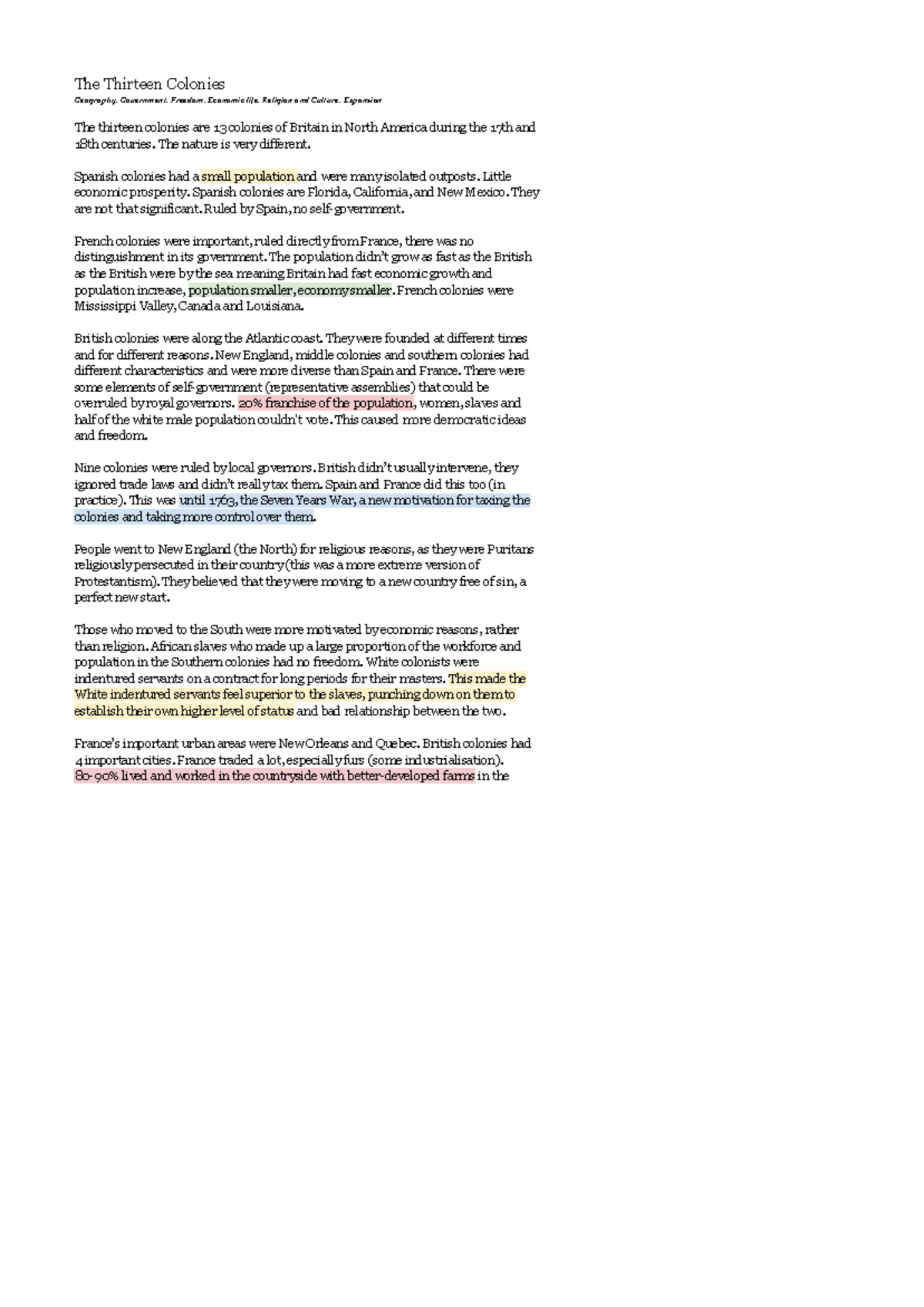 NEA Notes History A Level - Google Docs - The Thirteen Colonies ...