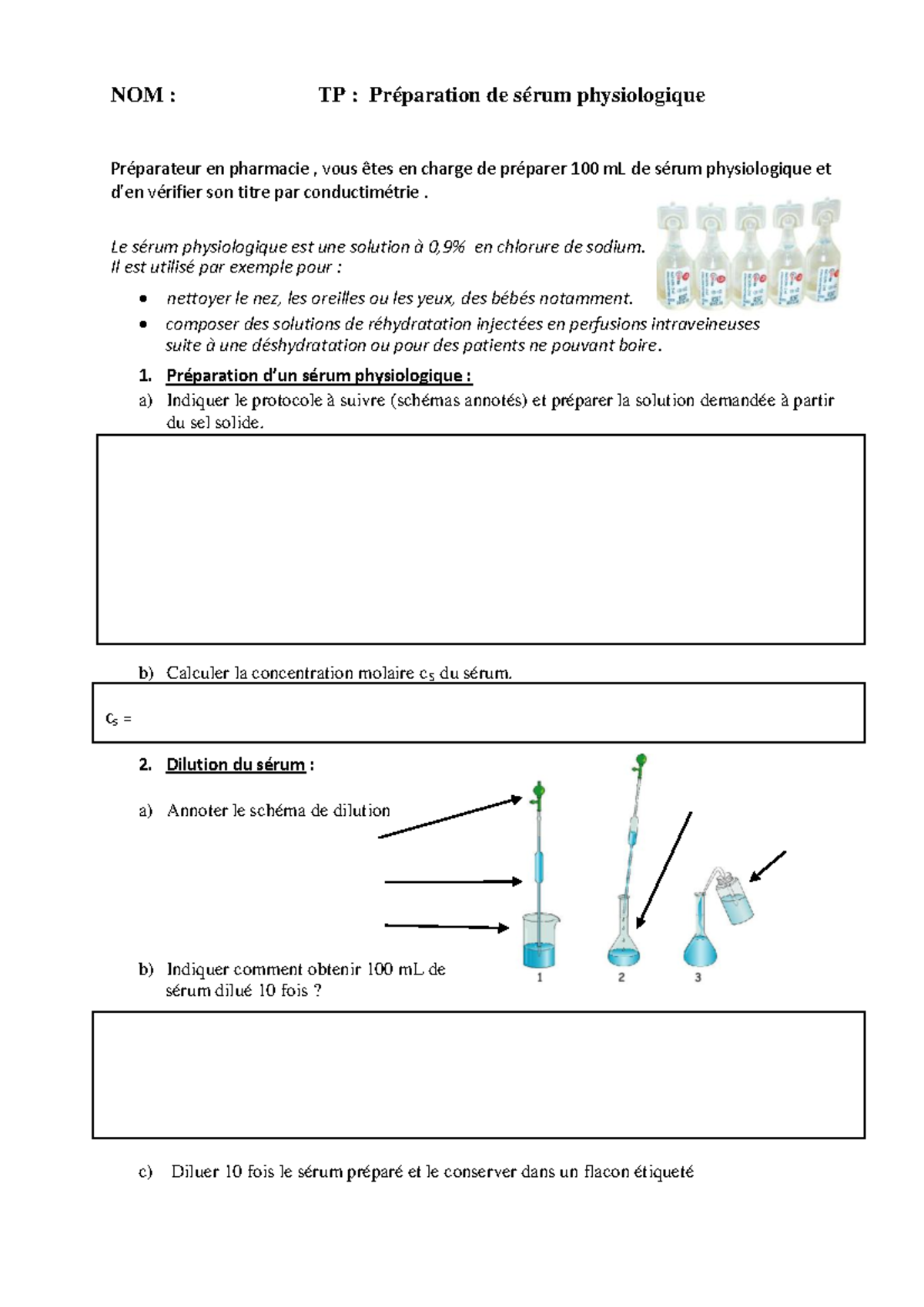 TP de Préparation et Dilution de Sérum Physiologique en Pharmacie - Studocu