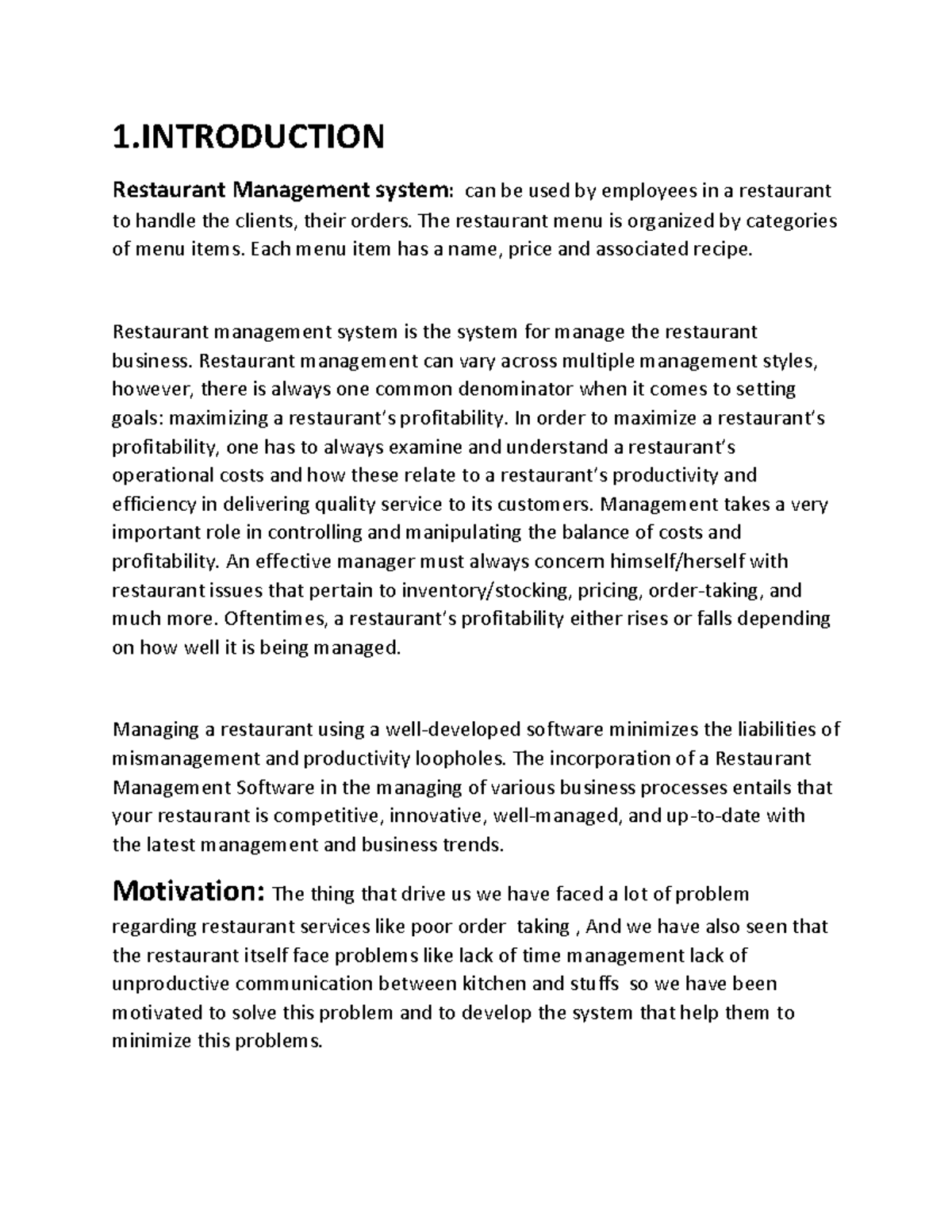 Restaurant Management System Project Proposal (2023) - Studocu