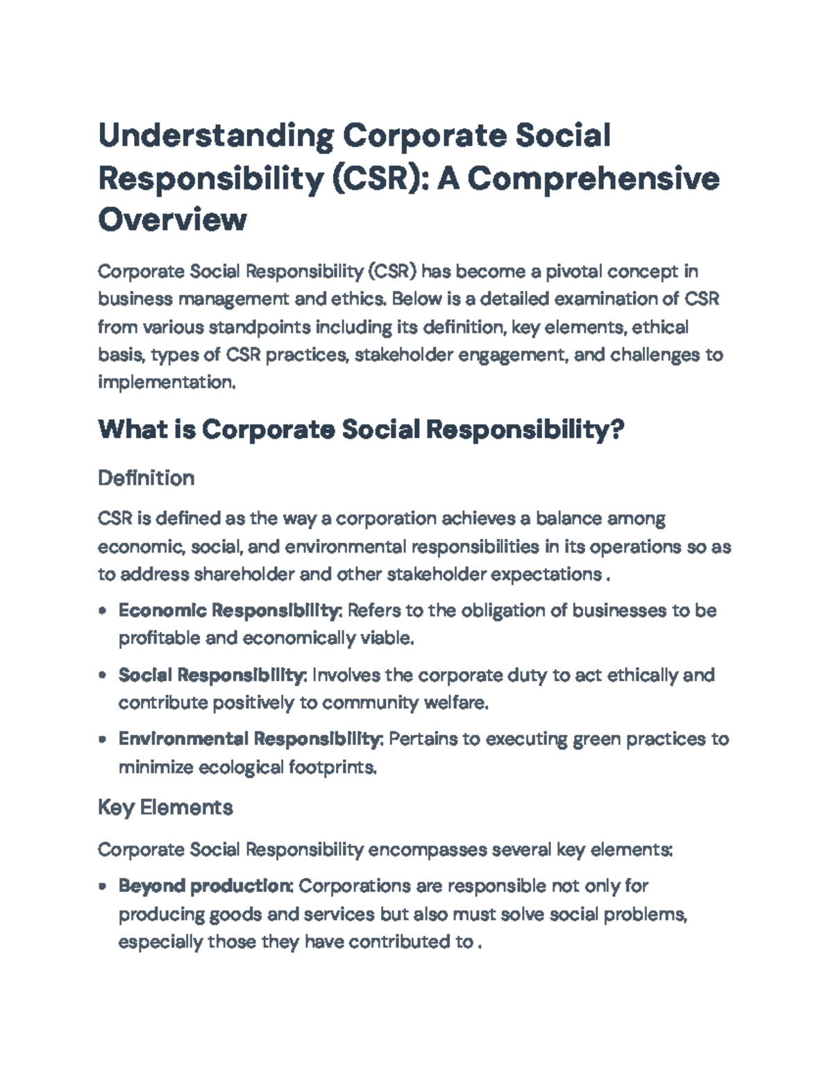 Understanding CSR: Key Elements, Ethical Principles, and Challenges ...