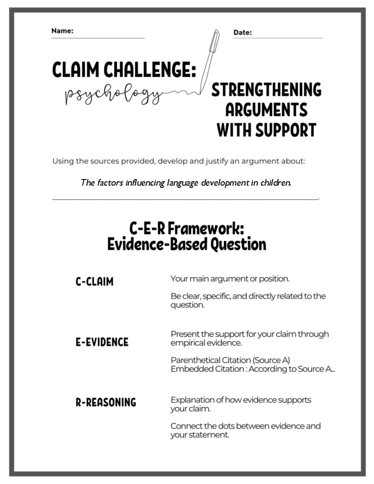 AP Psychology Claim Challenge: Factors Influencing Language Development ...