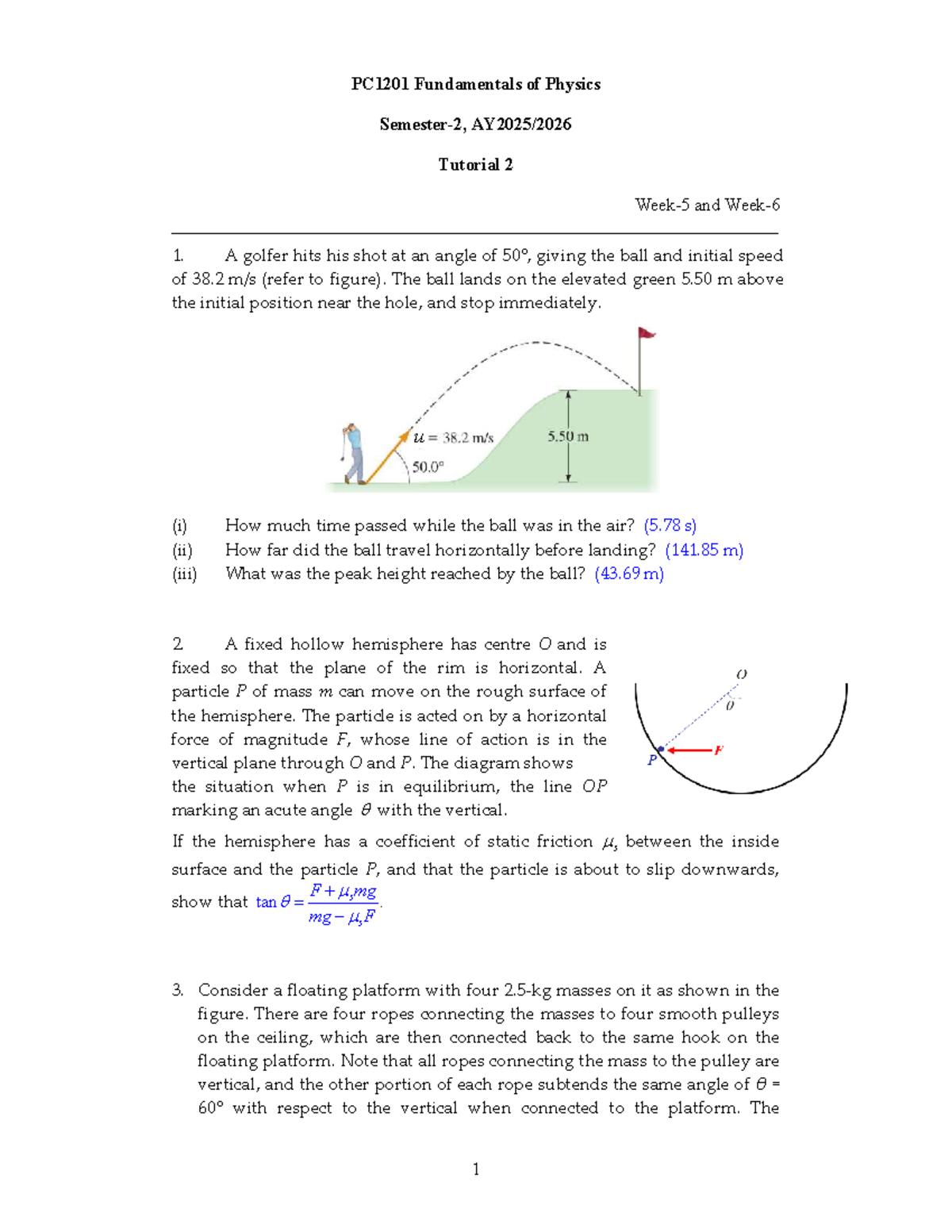 PC1201 Fundamentals of Physics Tutorial Questions 2 (2025-26) - Studocu