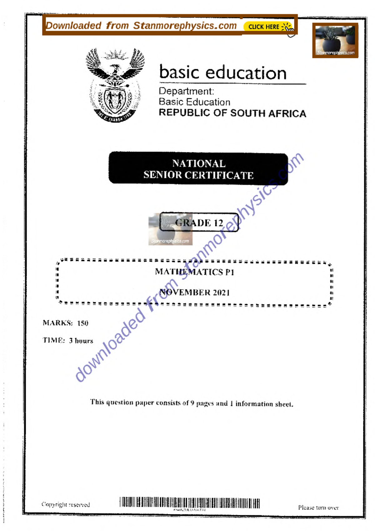 Grade 12 NSC Mathematics P1 November 2021 Exam & Memo - Studocu