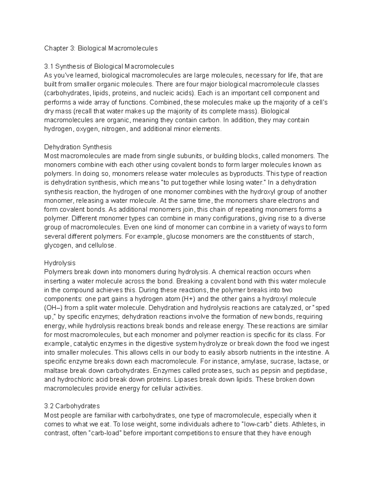 Biological Macromolecules: Structure, Function, and Synthesis (Chapter ...