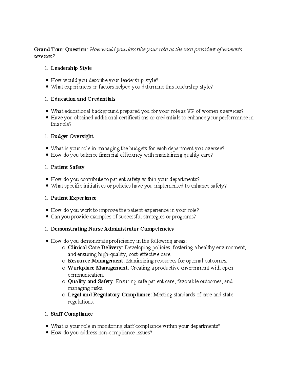 Grand Tour Questions - Leadership Style How would you describe your ...