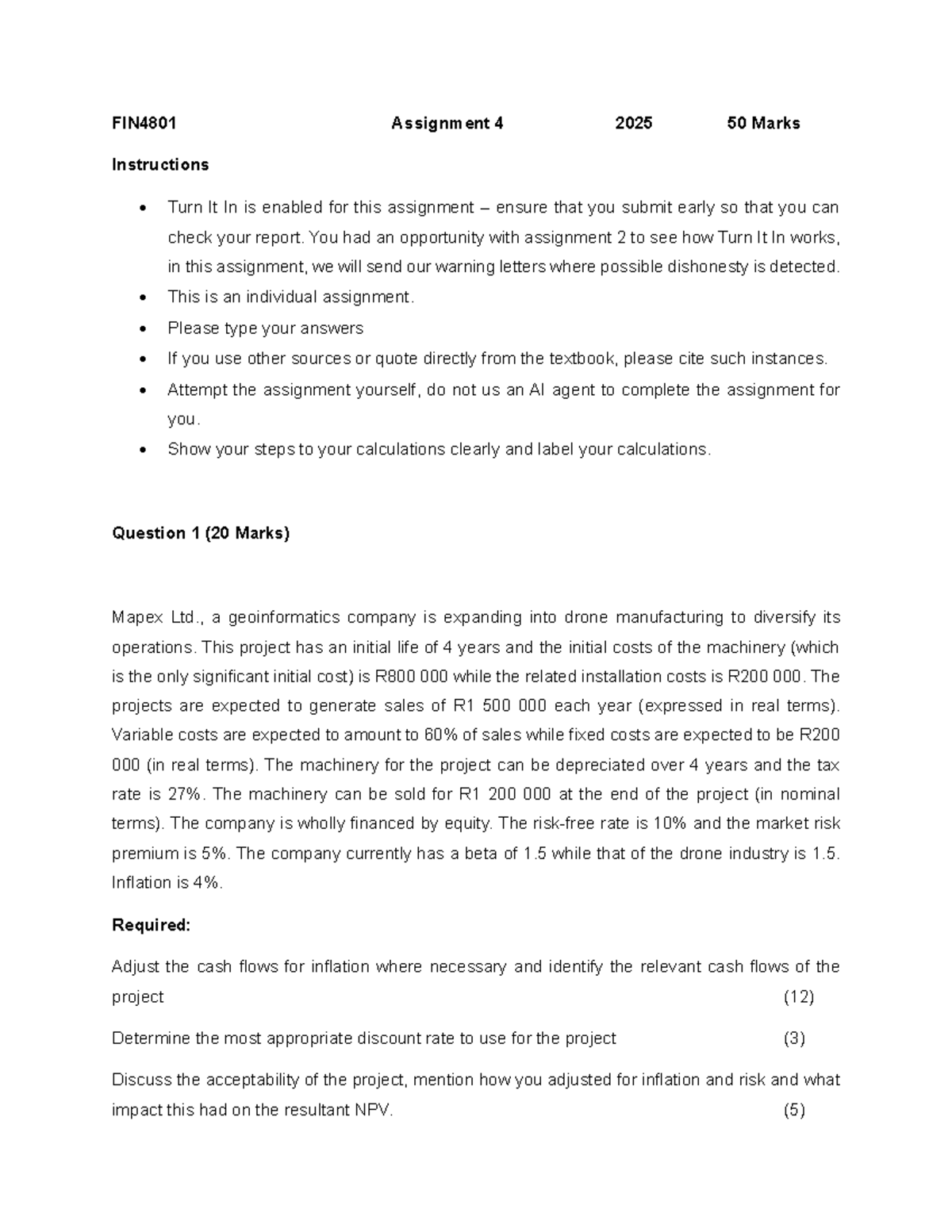 FIN4801 2025 Assignment 4 - Detailed Instructions & Questions - Studocu