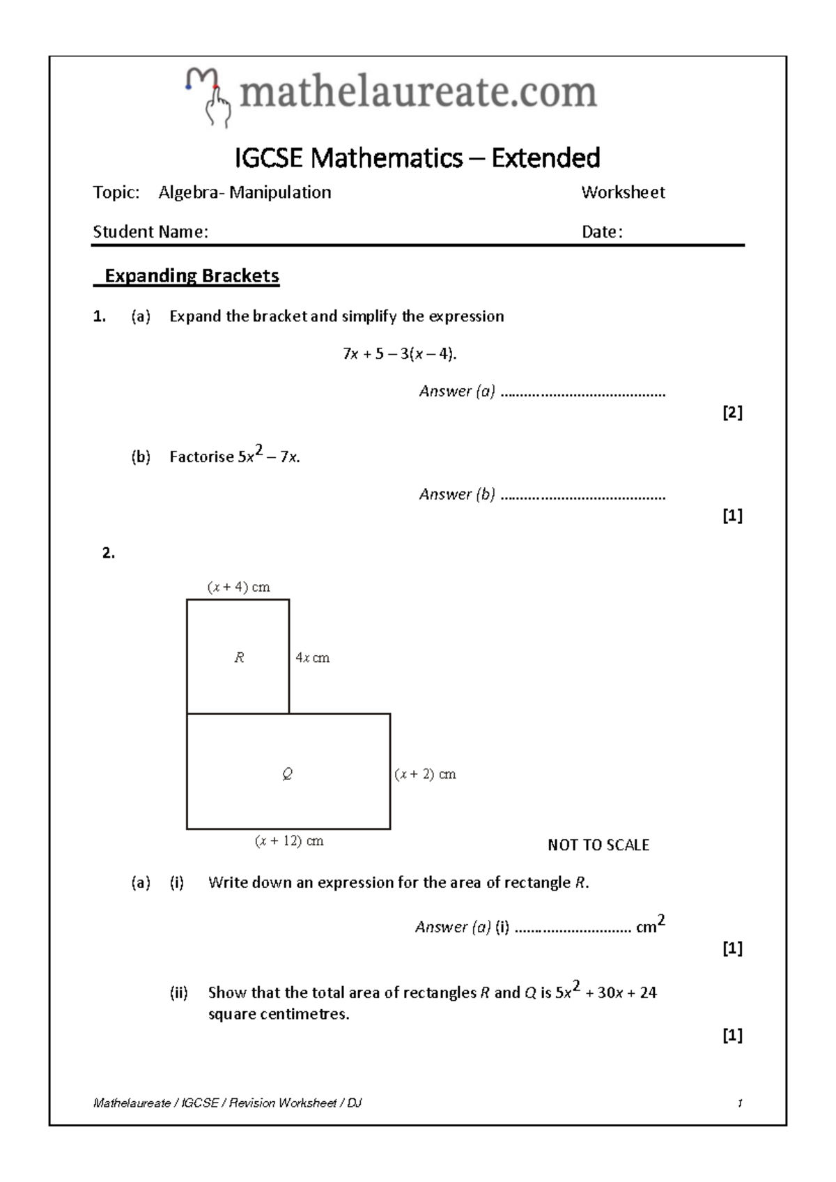 IGCSE Algebra Manipulation Worksheet - Practice Exercises - Studocu