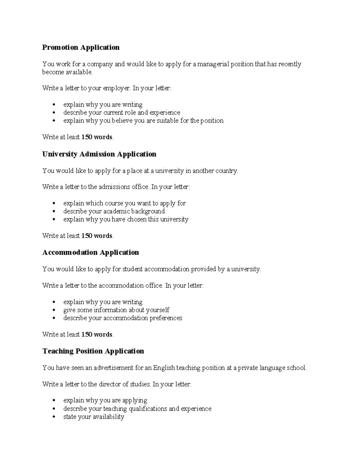 Application Writing Task 1: Various Application Letters - Studocu
