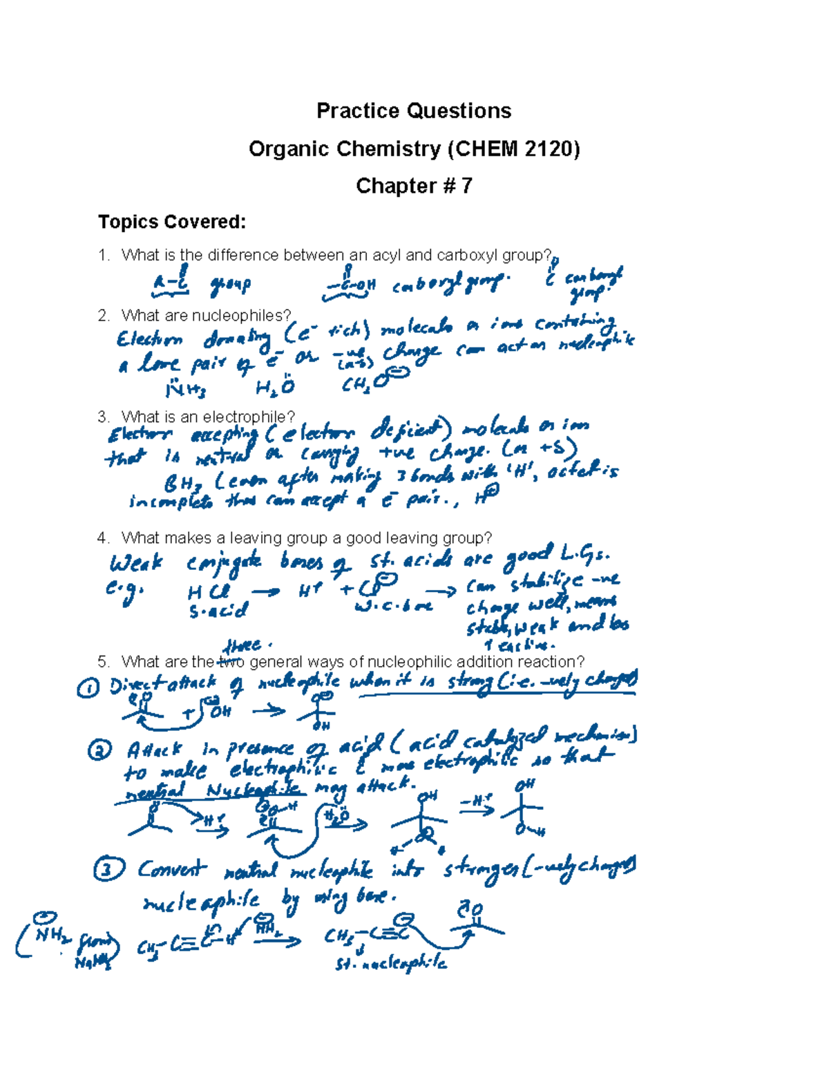 Solutions to Chapter 7 Practice Questions in Organic Chemistry (CHEM ...