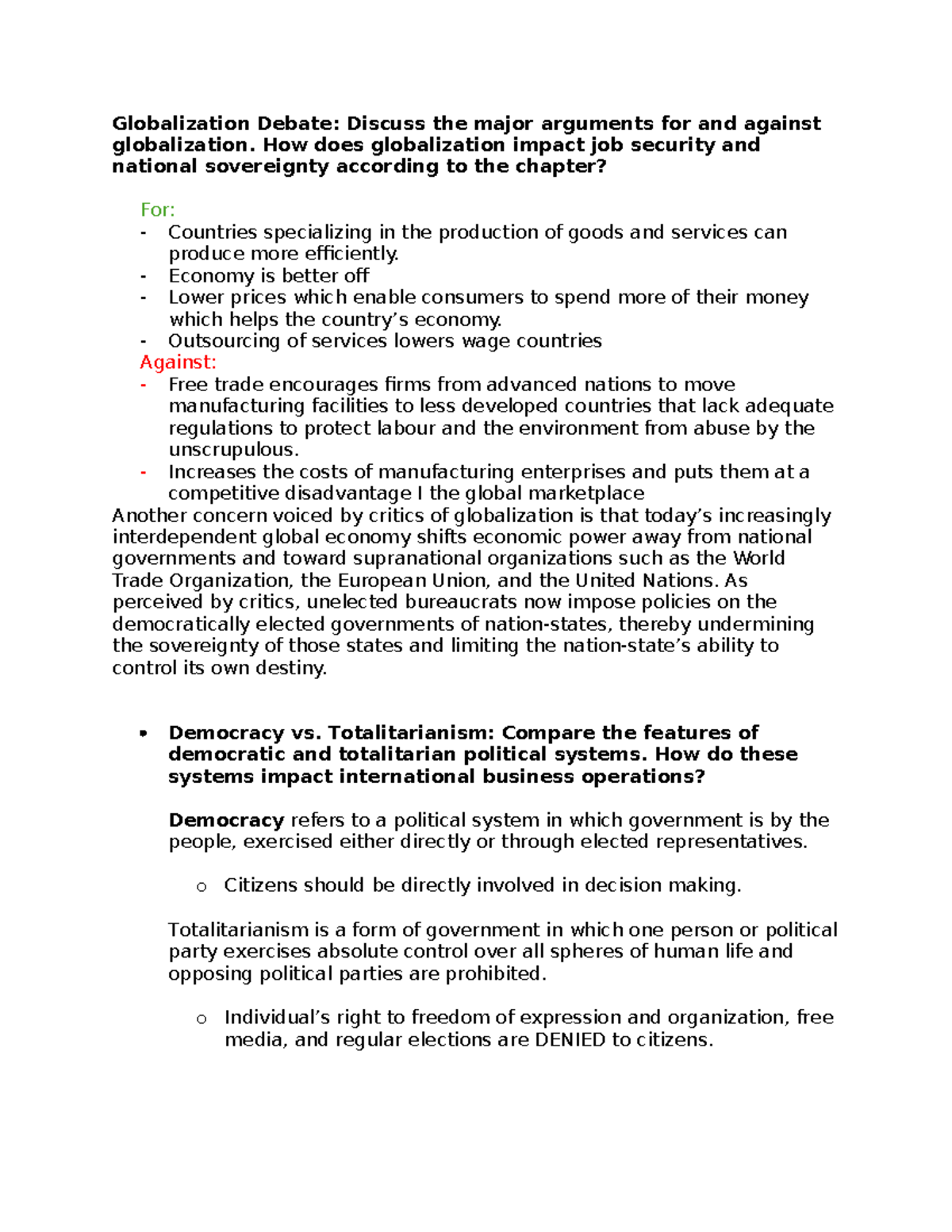 Globalization Debate & International Business Strategies: Lecture Notes ...
