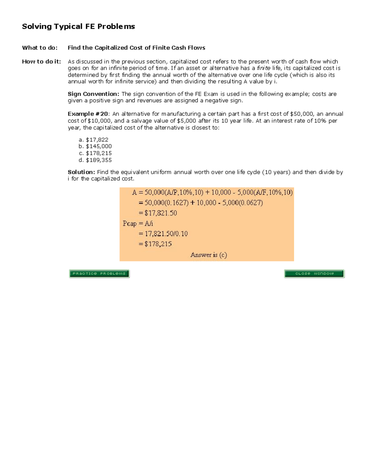 FE 302: Capitalized Cost Analysis of Finite Cash Flows - Studocu