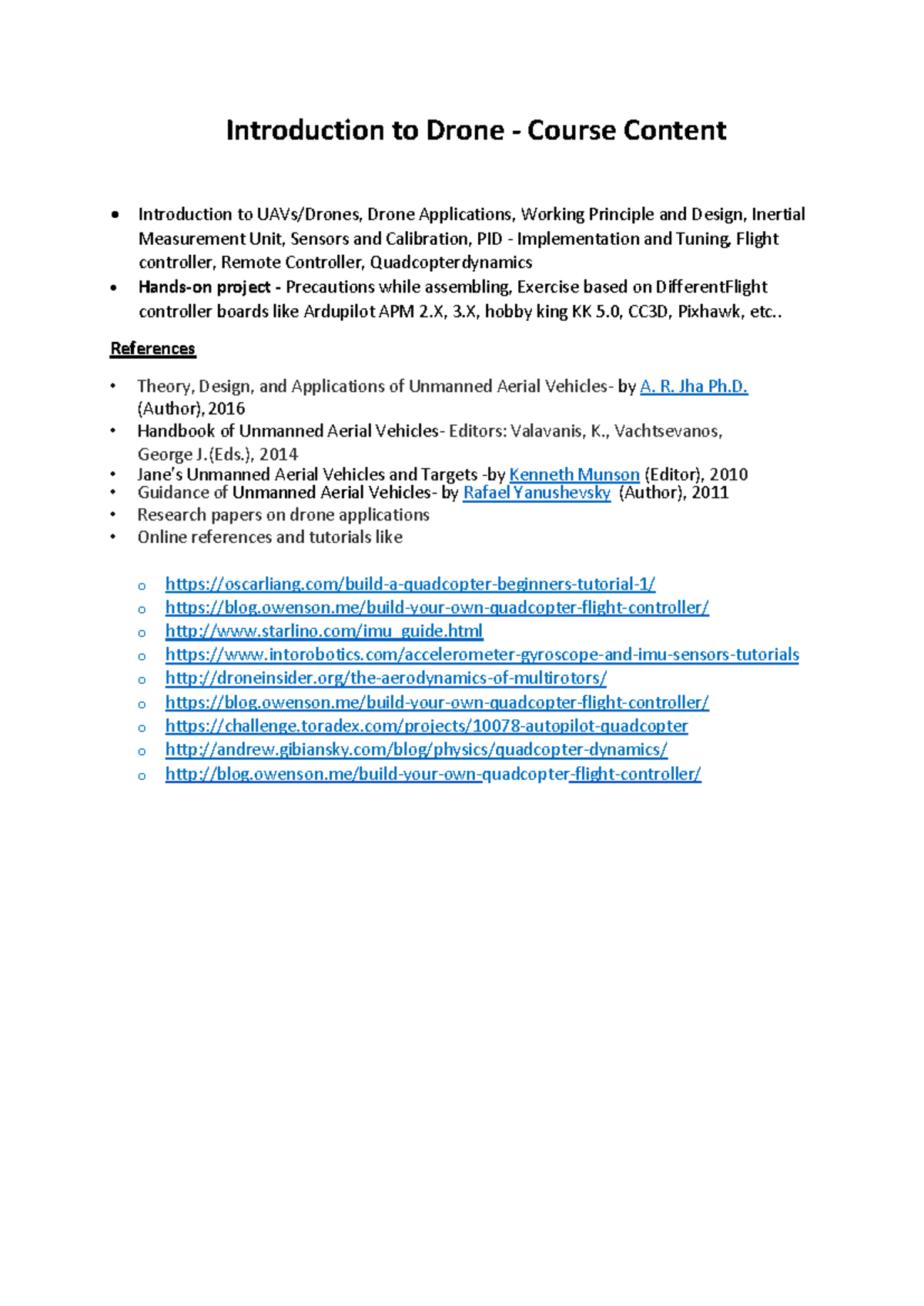 Introduction to Drones: Course Content Overview and Applications - Studocu