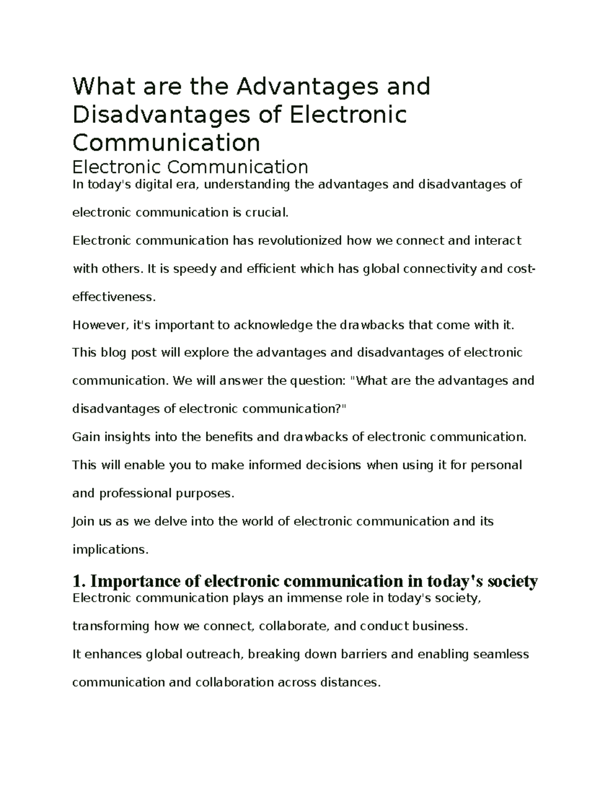 Advantages and Disadvantages of Electronic Communication Analysis - Studocu