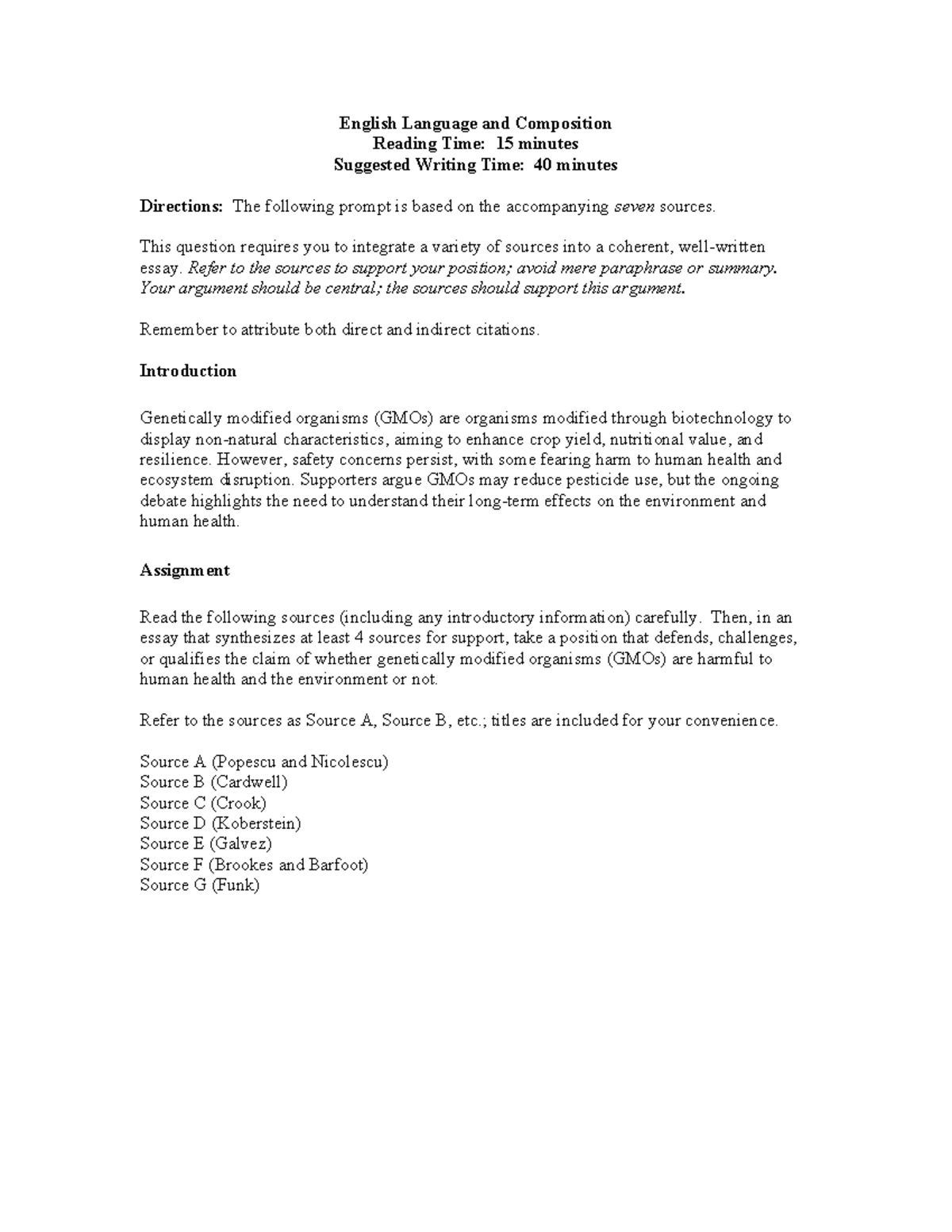 AP Lang Genetically Modified Organisms Synthesis Essay Sample - Studocu