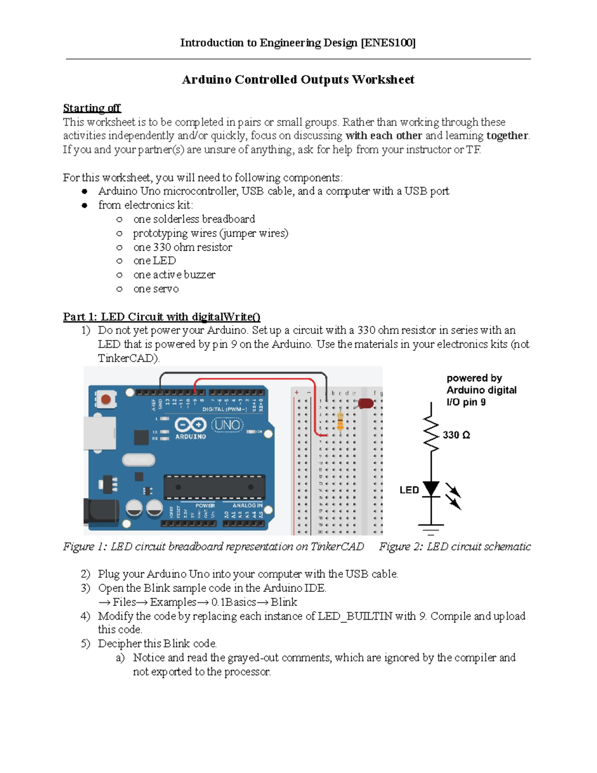 Worksheet Electronics And Arduino Outputs Arduino Controlled 1429