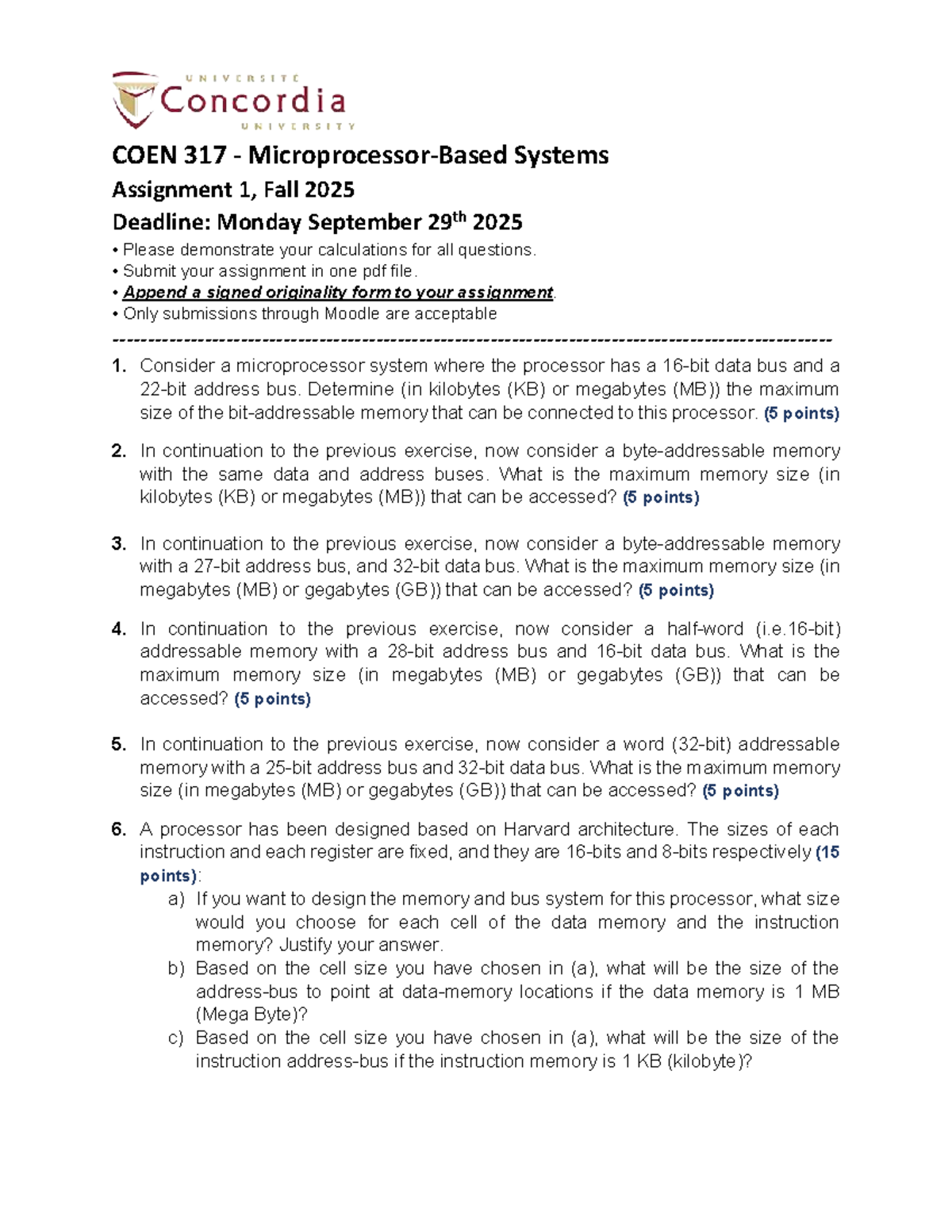 COEN 317 Systems Assignment 1: Memory and Processor Design Analysis - Studocu