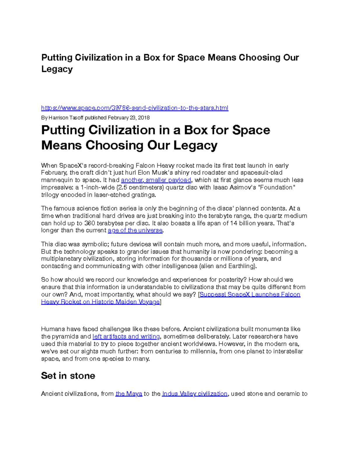 Arch Mission: Preserving Human Civilization for Future Generations ...