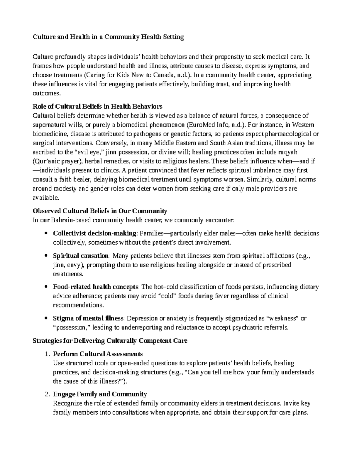 Psyc7 - Culture and Health: Understanding Community Influences - Studocu