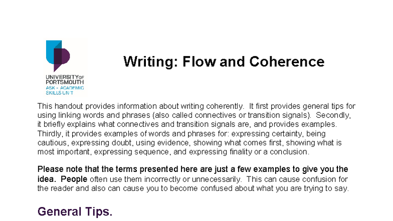 Writing: Flow and Coherence Tips for Academic Success - Studocu