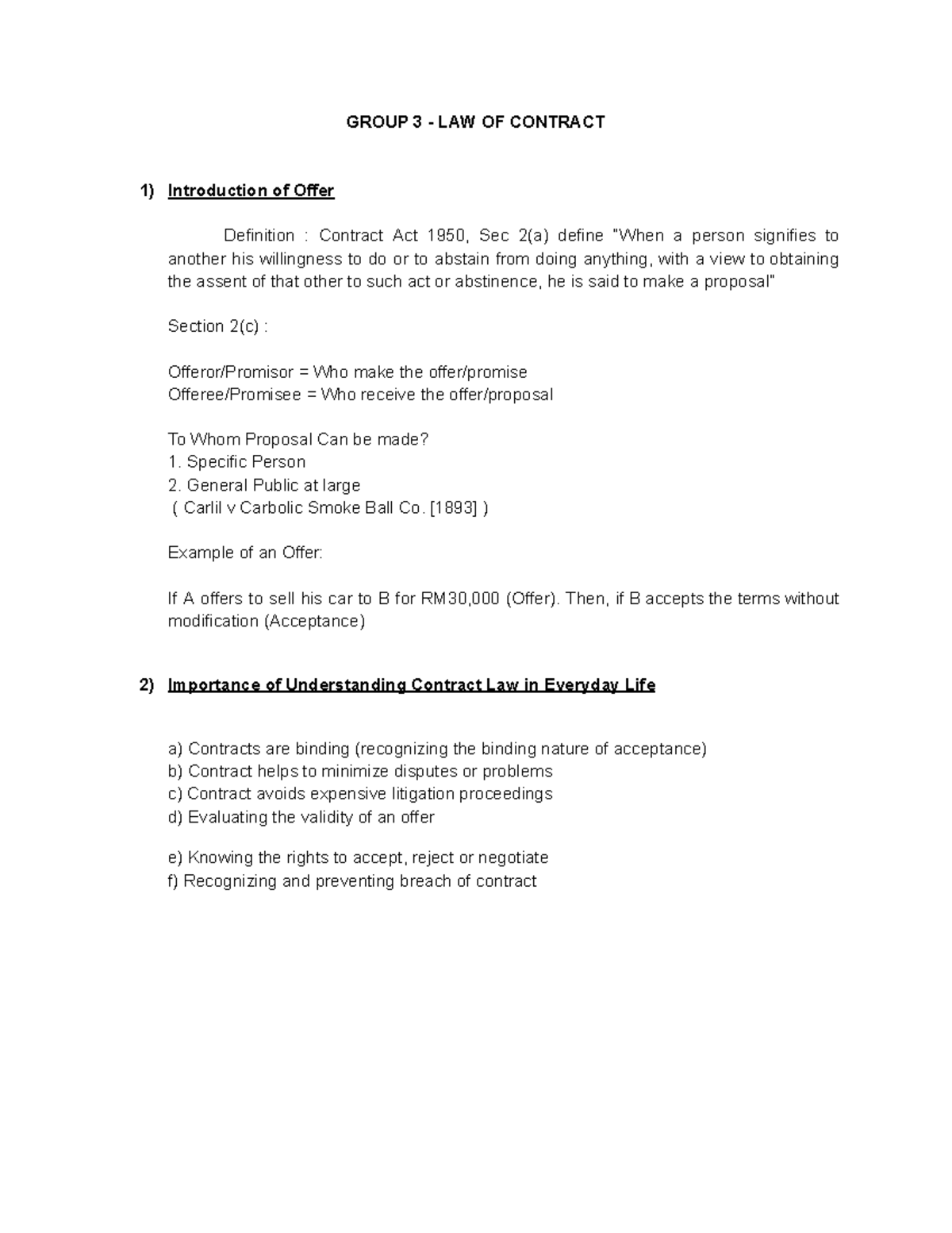 Draft assg law (offer) - law of contract - GROUP 3 - LAW OF CONTRACT ...