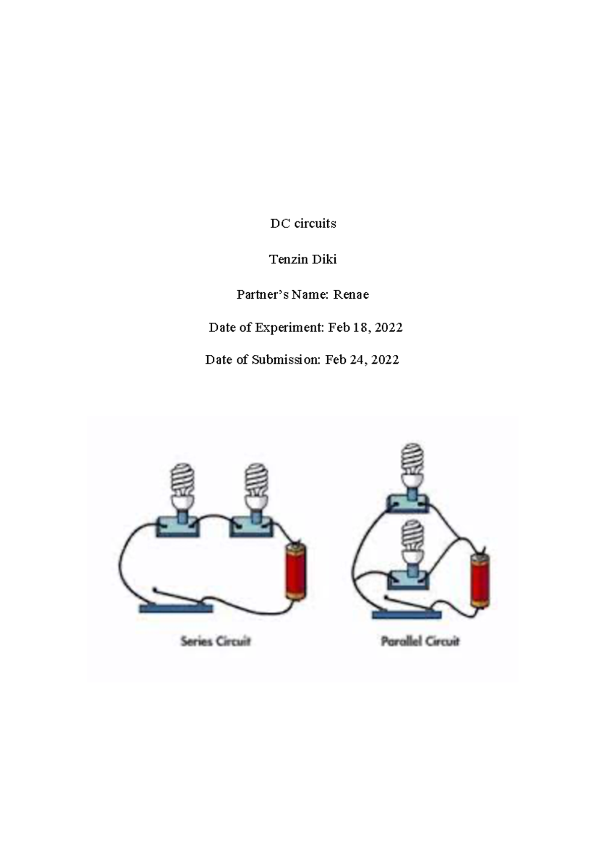 lab report 2 (Physics 1200) - DC circuits Tenzin Diki Partner’s Name ...