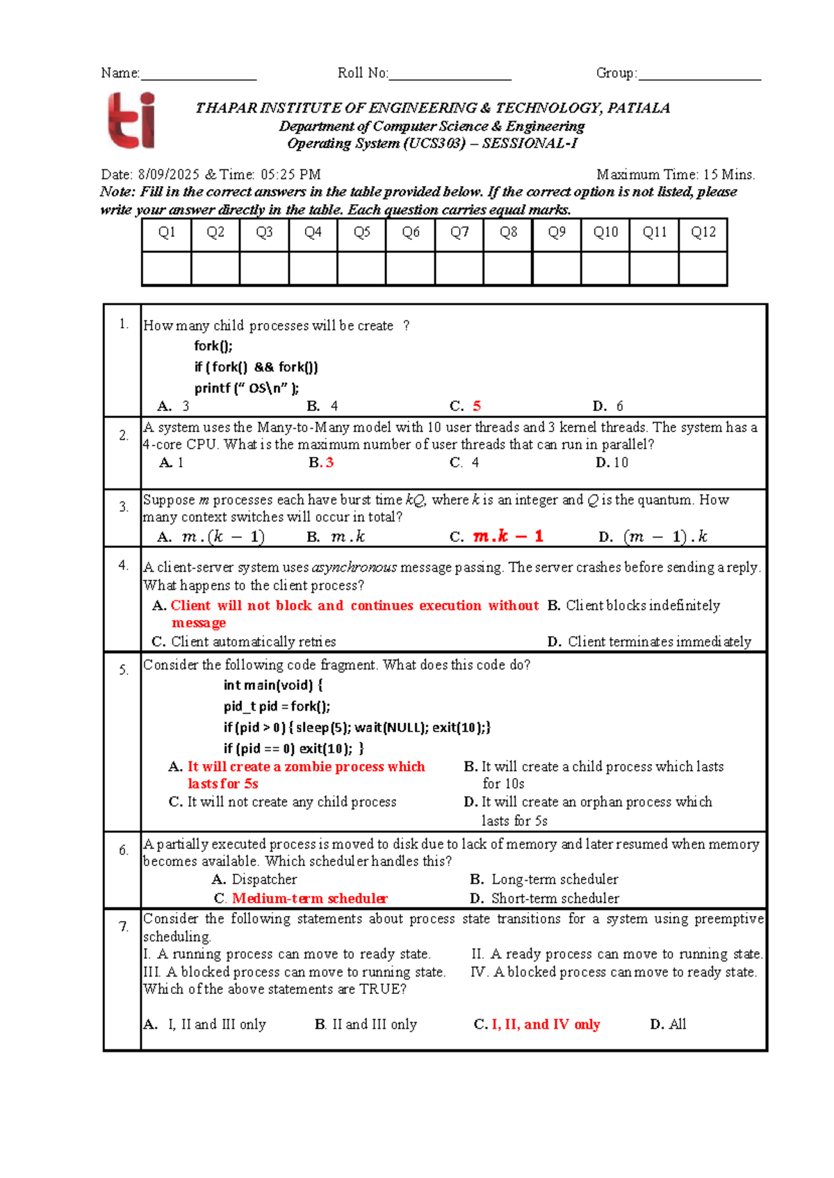 OS Quiz - Set 2 (UCS303) - Operating System Questions - Studocu