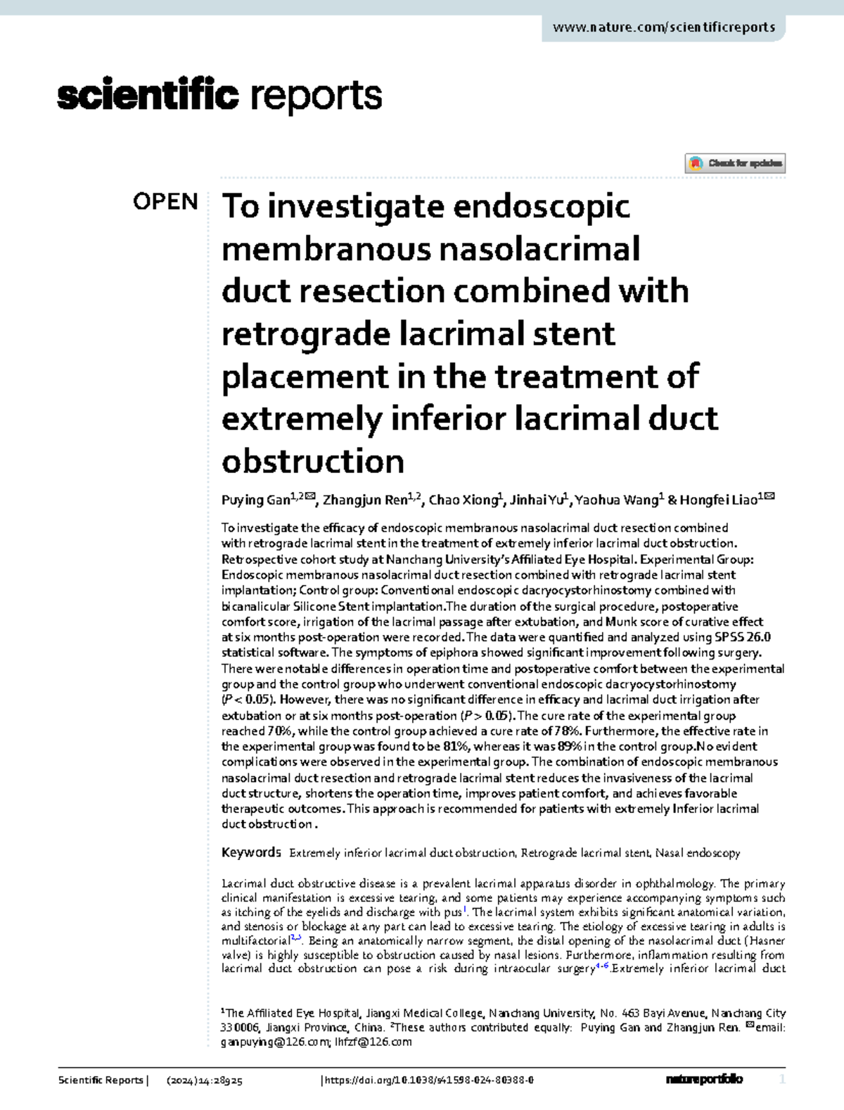 Endoscopic Duct Resection & Stent for Inferior Lacrimal Obstruction ...