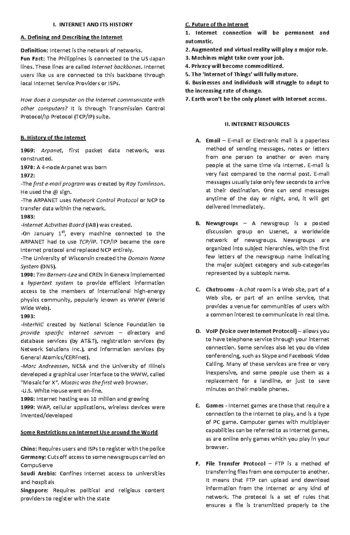 Introduction to Internet: Notes on History, Resources & Netiquette ...