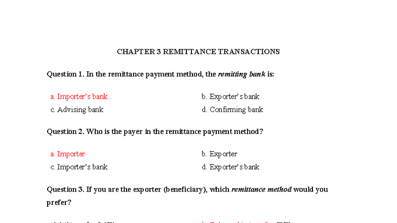 Chapter 3, 4 & 5: Remittance & Documentary Credit - TTQT C345 - Studocu